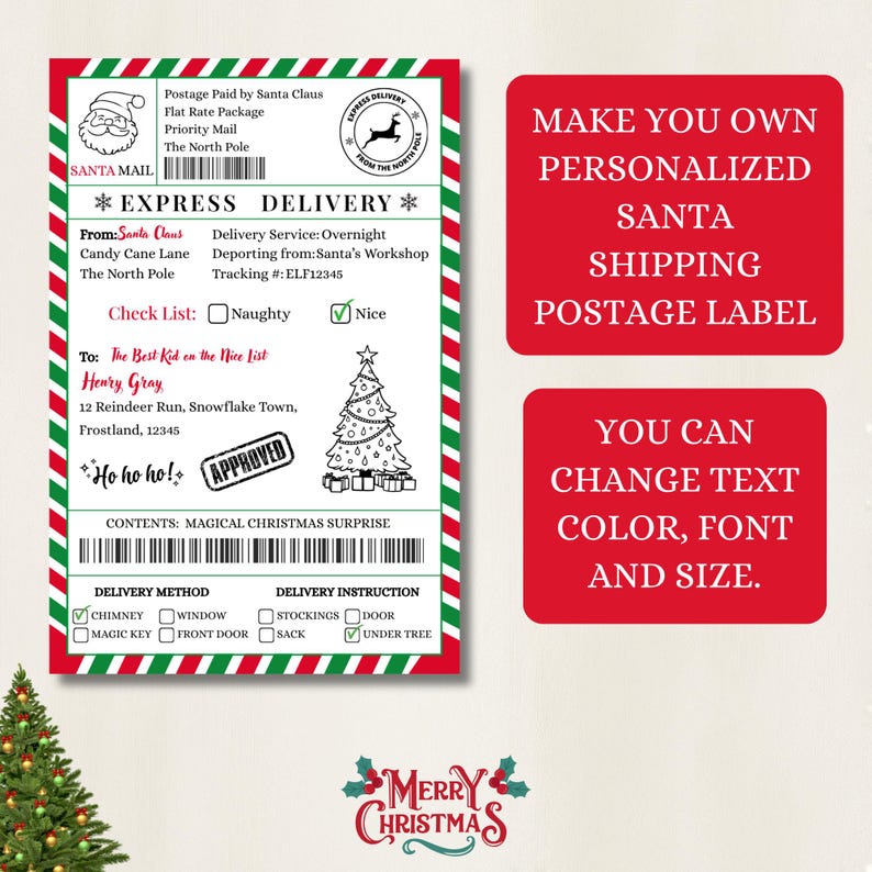 Editable Santa Shipping Label Template | North Pole Express (canva Printable) - Etsy
