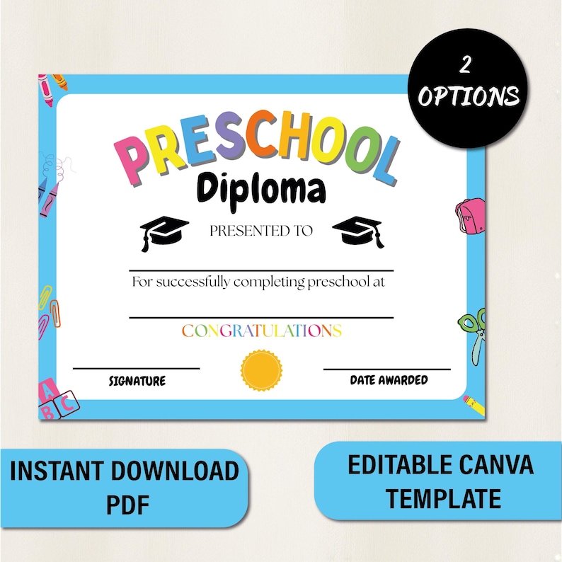 Editable Preschool Certificate, Prek Certificate, Preschool Diploma ...