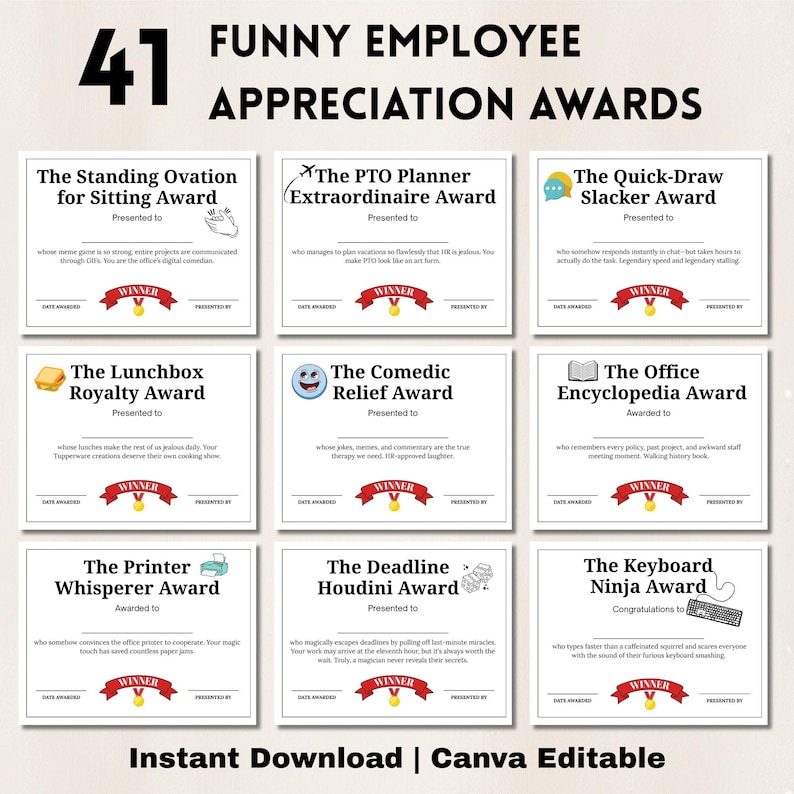 Funny Employee Appreciation Awards Certificate | Editable Funny Work ...