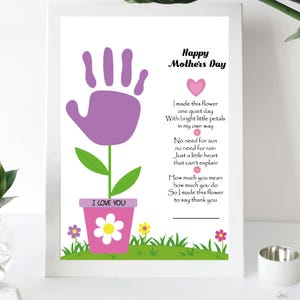 Mother's Day Flower Handprint Art Craft Printable | Kids Mothers Day ...