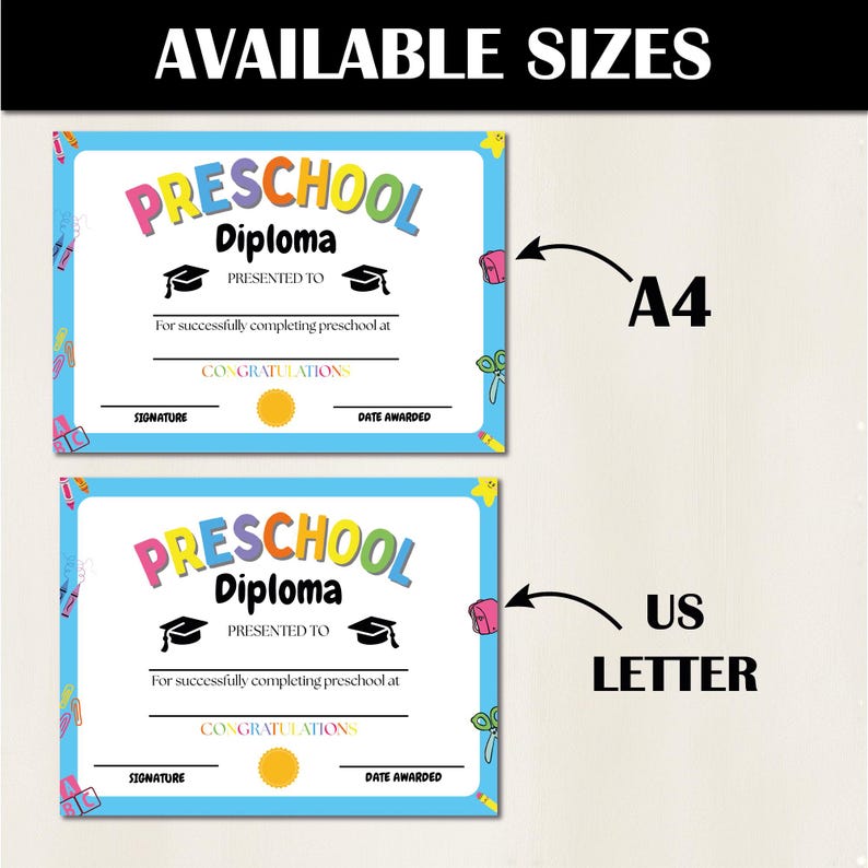 Editable Preschool Diploma Certificate, Printable Pre-k Graduation (PDF ...