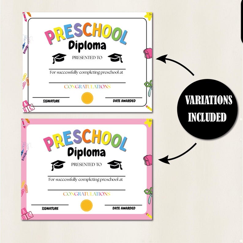 Editable Preschool Certificate, Prek Certificate, Preschool Diploma ...