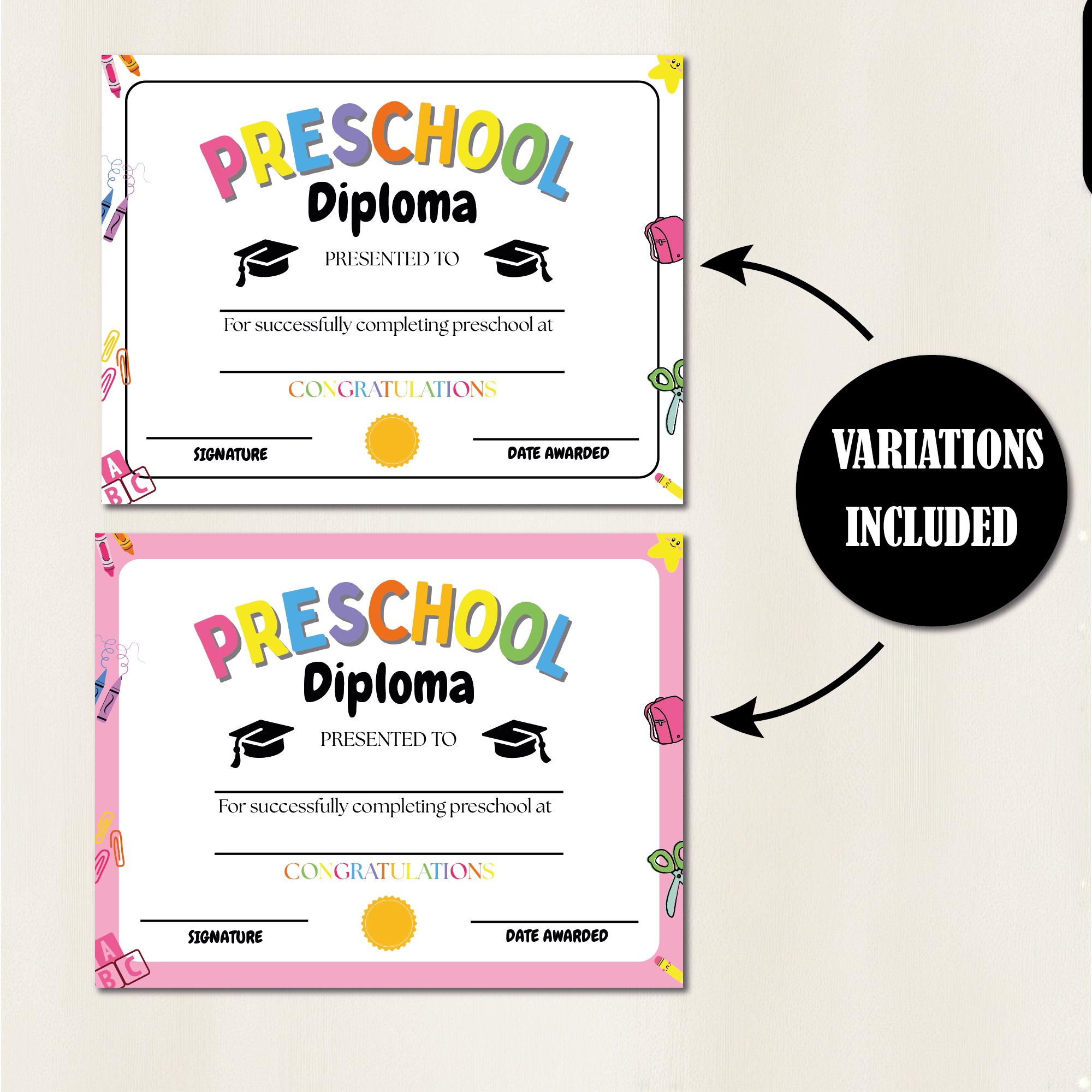 Editable Preschool Certificate, Prek Certificate, Preschool Diploma ...