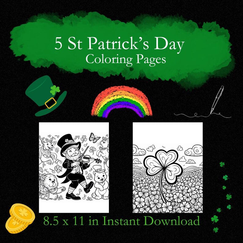 St. Patrick's Day Coloring Pages - 5 Printable Leprechauns & Clovers ...