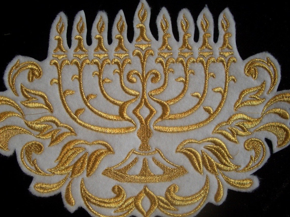 Gold Embroidered Damask Menorah Iron on Patch - Etsy