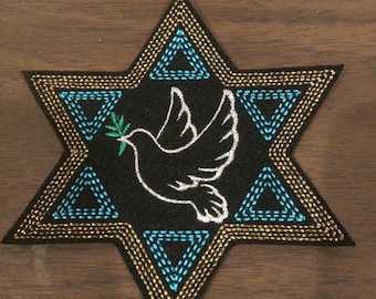 Elegant embroidered Gold jewish star iron on patch | Etsy