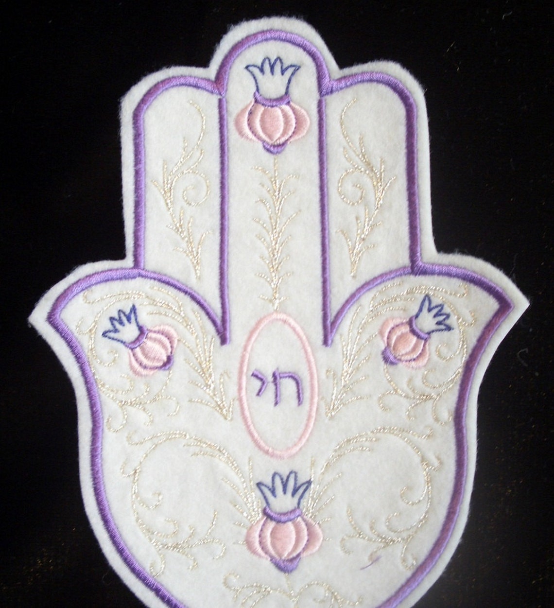 Elegant Embroidered Hamsa With Silver Swirls and Pink and | Etsy