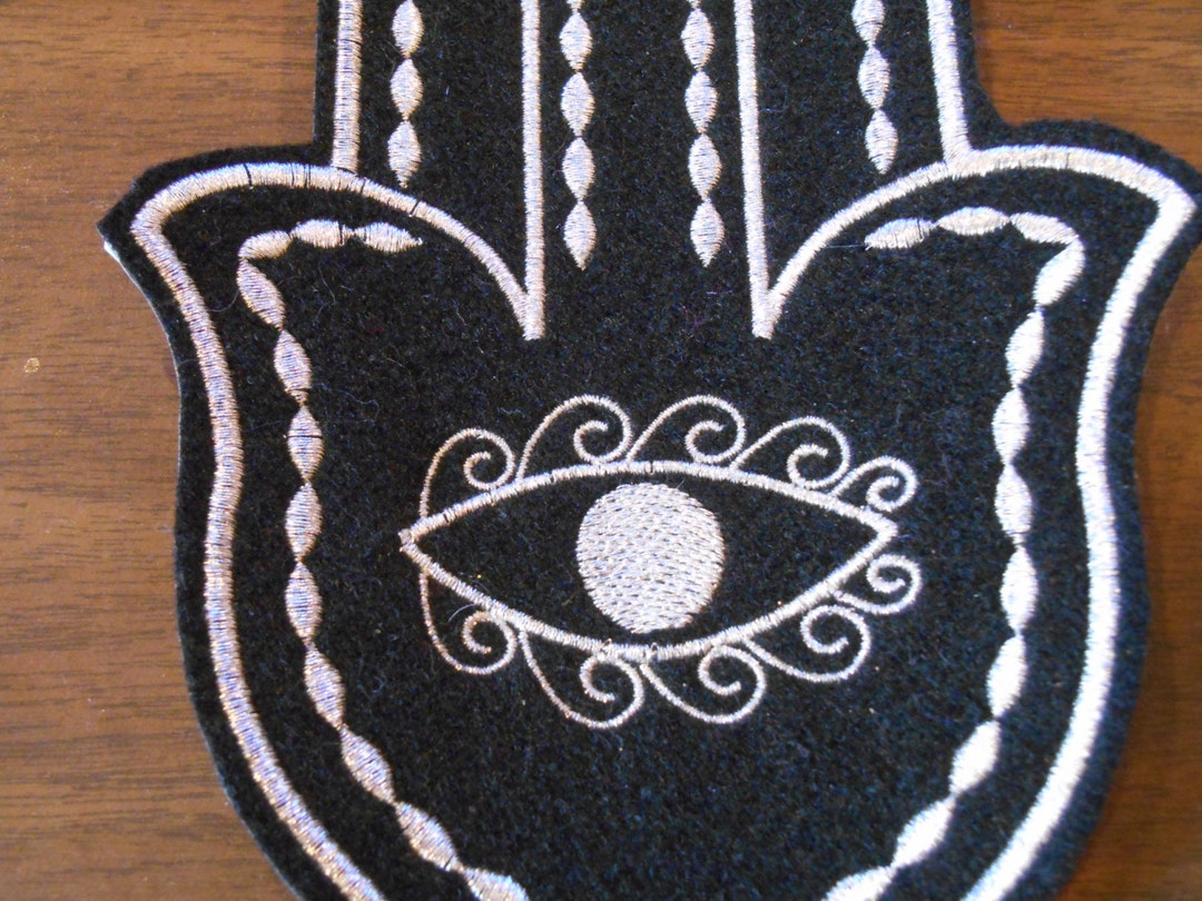 Silver Metalic Thread on Black Embroidered Hamsa Iron on Patch - Etsy