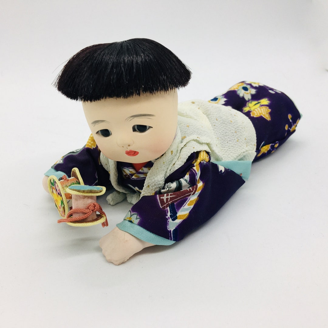 Baby Asian Japanese Doll - Bisque Head - Kimono - Baby Rattle - Vintage ...