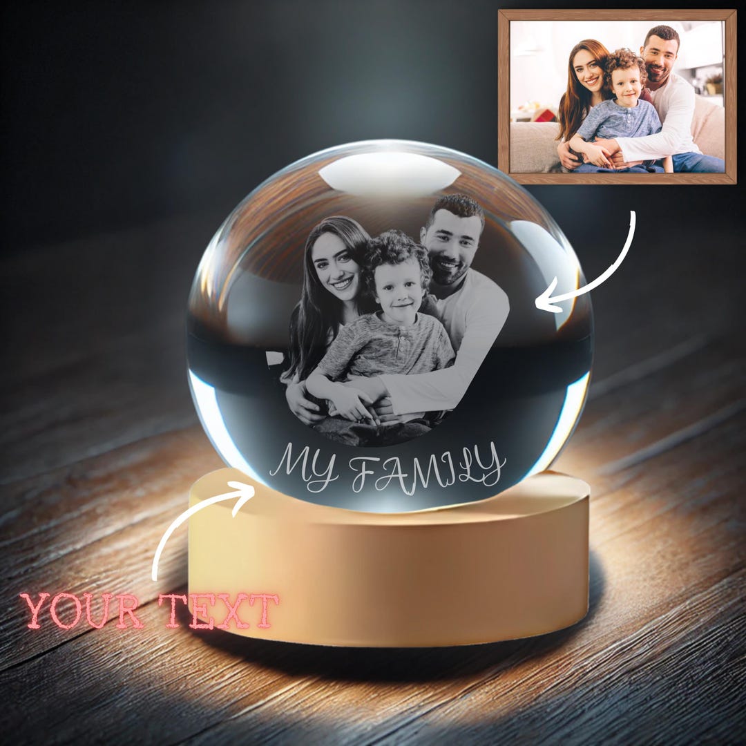 Personalized Crystal Ball With Photo – Engraved Laser Memory Gift ...