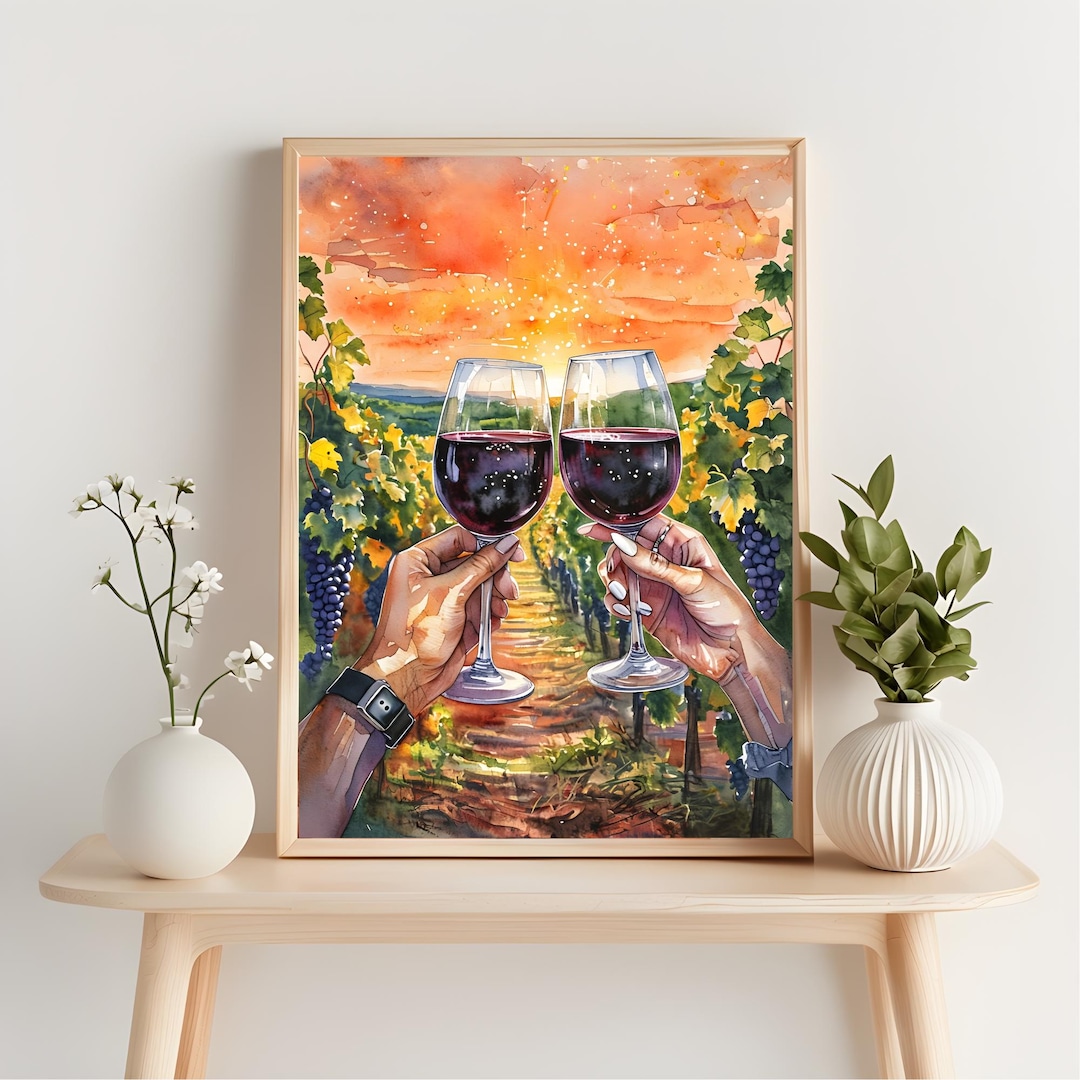 Sunset Wine Glass Art Work, Wine Trendy Wall Art, Quirky Wall Art ...