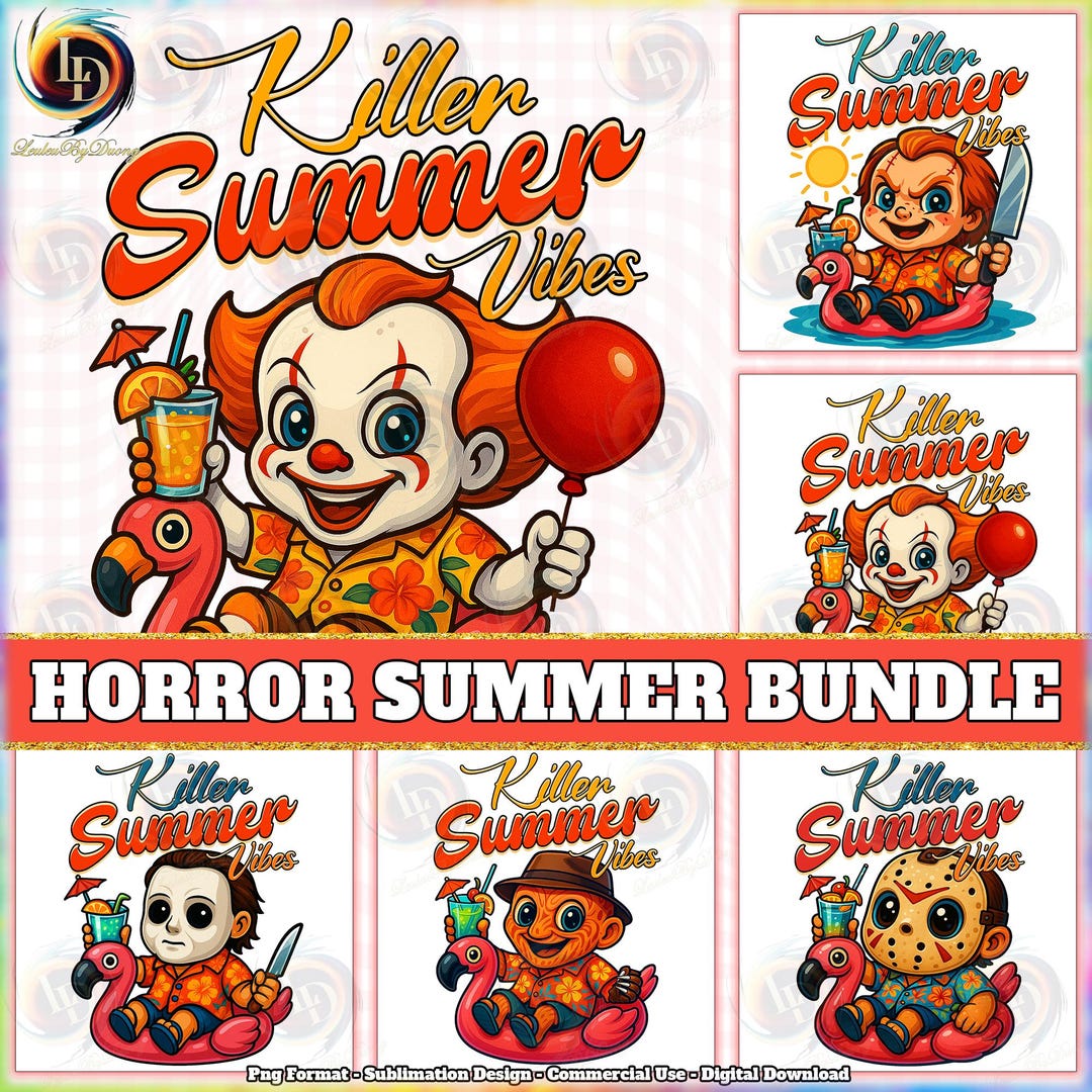 5 Designs Summer Horror PNG Bundle, Killer Summer Vibes Png, Horror ...