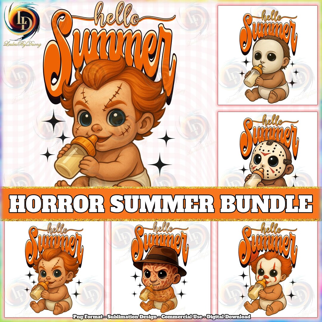 5 Designs Summer Horror Baby PNG Bundle, Hello Summer Png, Cute Horror ...
