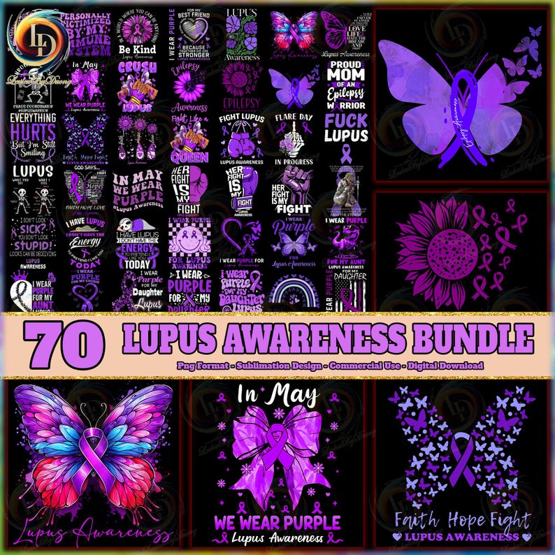 Lupus Awareness PNG Bundle, Lupus Cancer Png, Purple Ribbon Png, Lupus ...