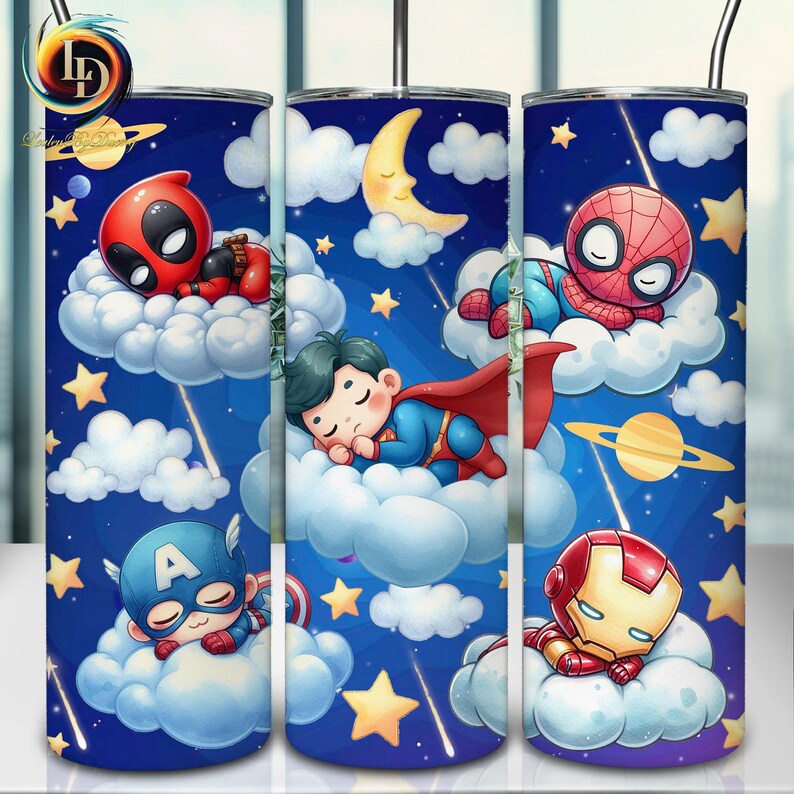 Superhero Characters Sleeping Png, 20 Oz Skinny Tumbler Sublimation ...