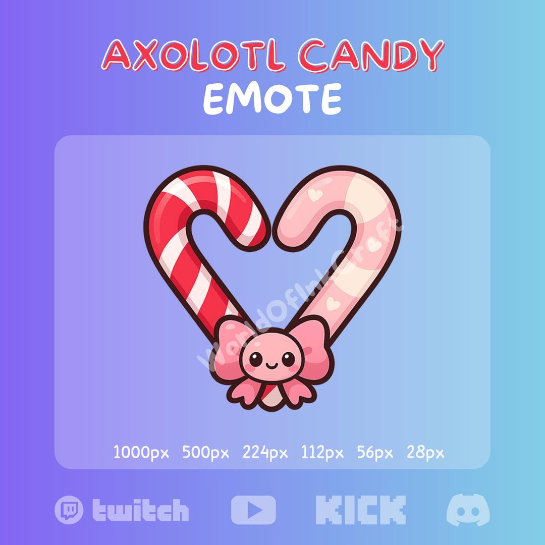 Kawaii Candy Cane Heart Emote – Cute Christmas Emote With Bow | Twitch ...