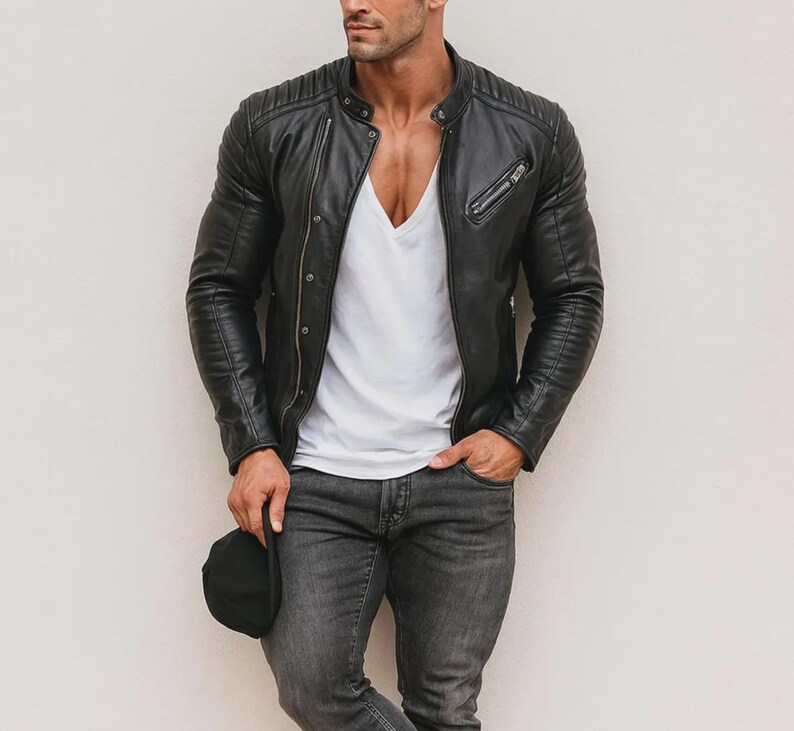 Black Sheep Leather Moto Biker Jacket: Slim Fit, Custom Size Handmade ...