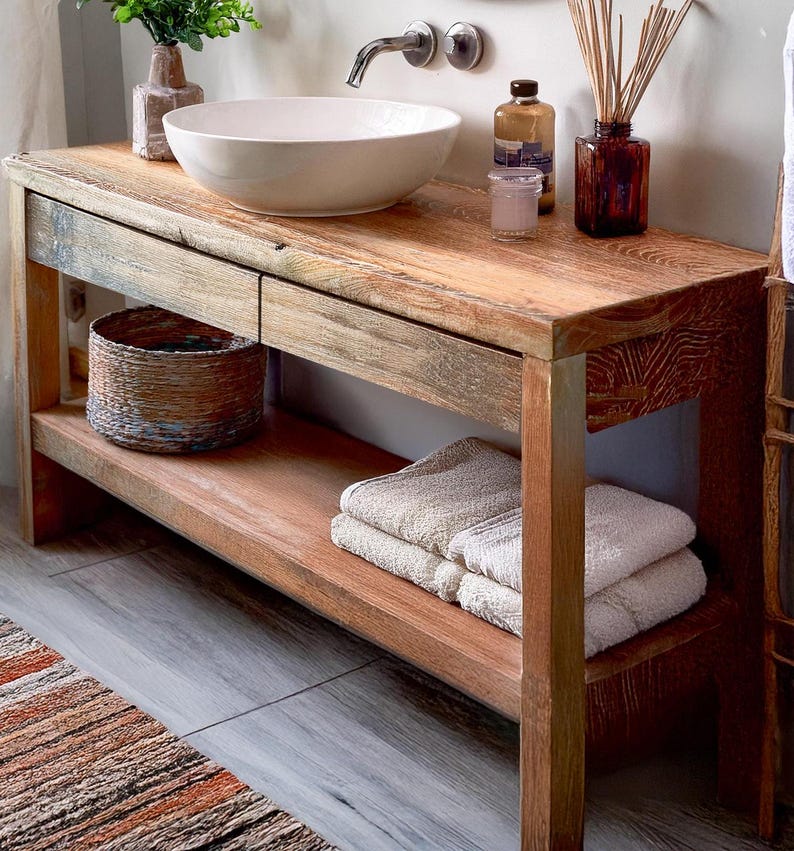 Wooden Rustic Bathroom Vanity Handmade Farmhouse Cabinet Custom Size ...
