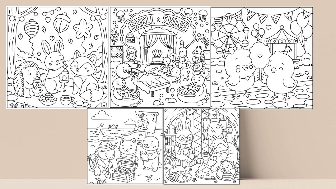 Cozy Coloring Pages Bundle | 5 Cute & Relaxing Hygge Coloring Pages ...