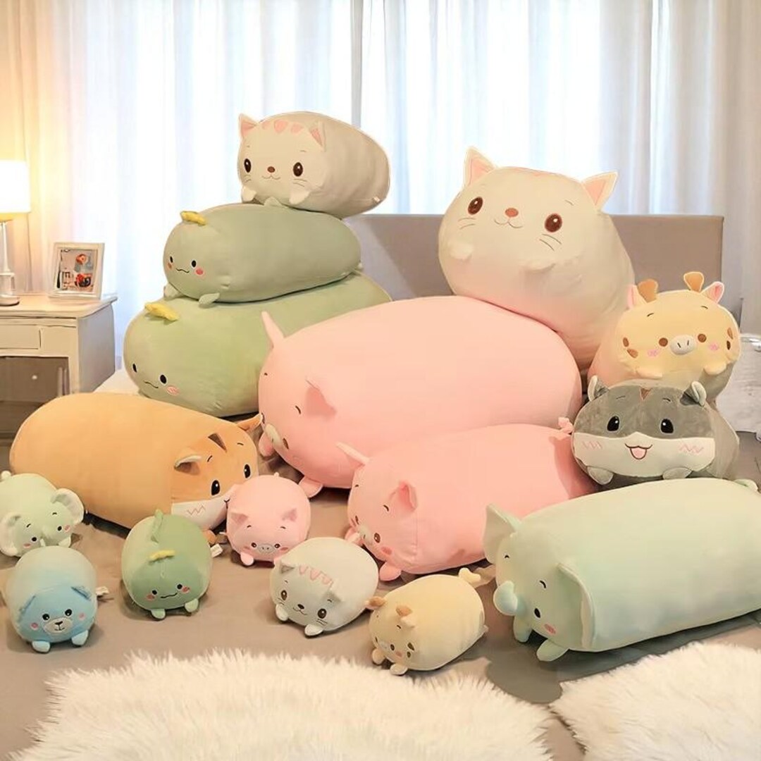 Kawaii Big Plush Animal Pillow | Fat Cat Dinosaur Bear Pig Hamster Toy ...