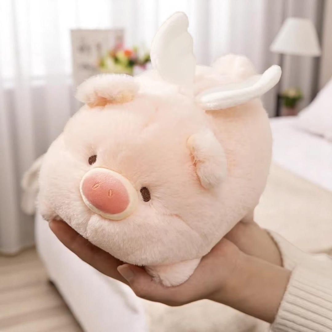 Pink Angel Pig Plush Toy – Soft Stuffed Animal Hug Pillow, Kawaii Piggy ...