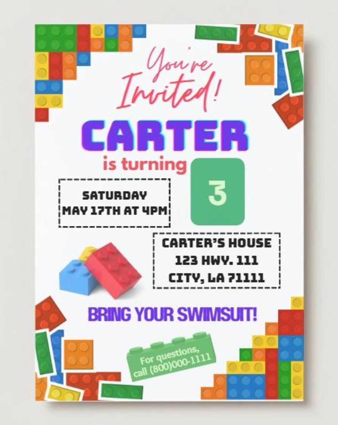 Building Block Themed Birthday Party Invitation - Etsy