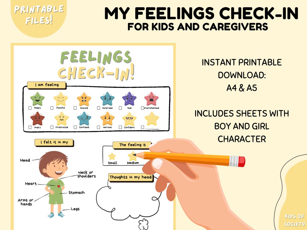 Feelings Check in Worksheet for Kids, Emotion Identification, Cooping ...