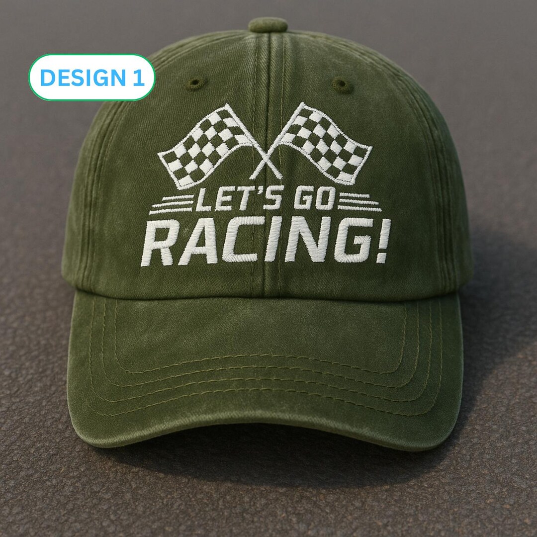 Custom Embroidered Racing Cap – Let's Go Racing Hat With Checkered ...