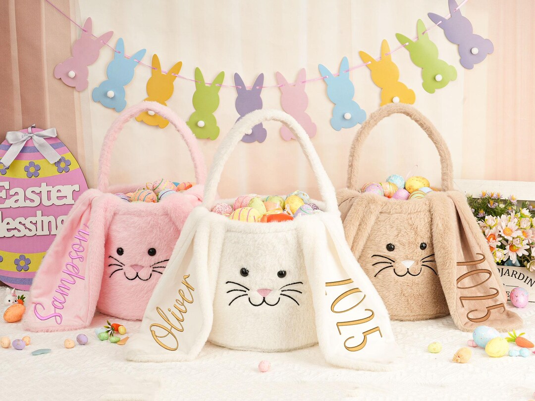 Embroidered Easter Bunny Basket,personalized Plush Easter Basket,custom ...