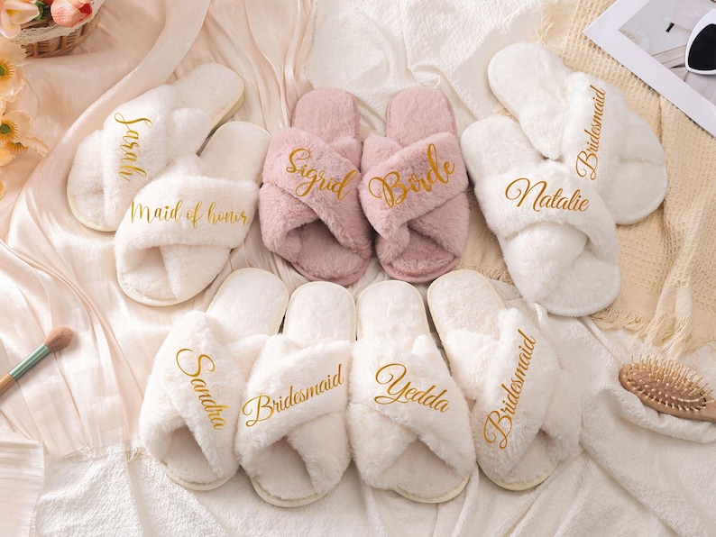 Personalized Fluffy Slippers, Custom Bridal Party Gifts - Etsy