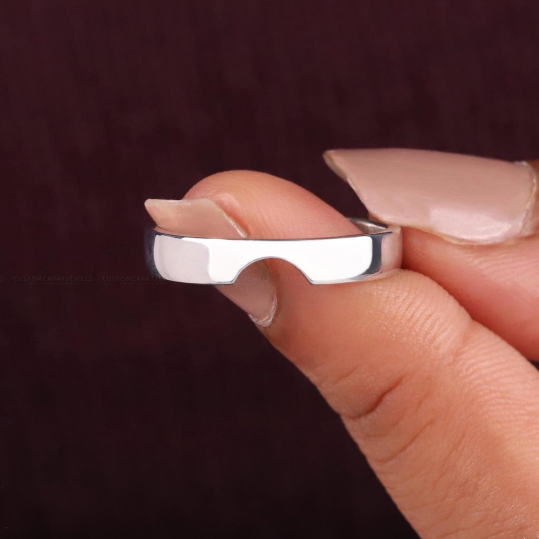 14K Gold Cigar Wedding Band | 4.20mm Wide Cut Out Flat Contour Stacking ...