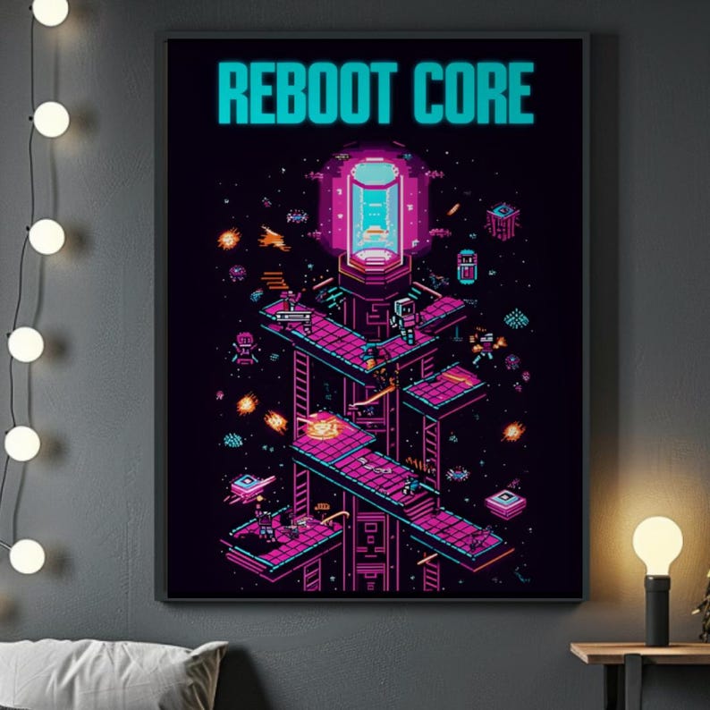 Vintage Games Pixel Art Poster ‘REBOOT CORE’ Cyberpunk Wall Art for ...
