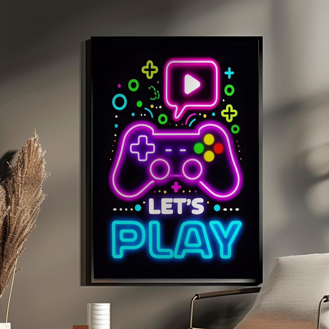 Retro Gaming Arcade Poster, Neon Game Controller Digital Print, Vintage ...