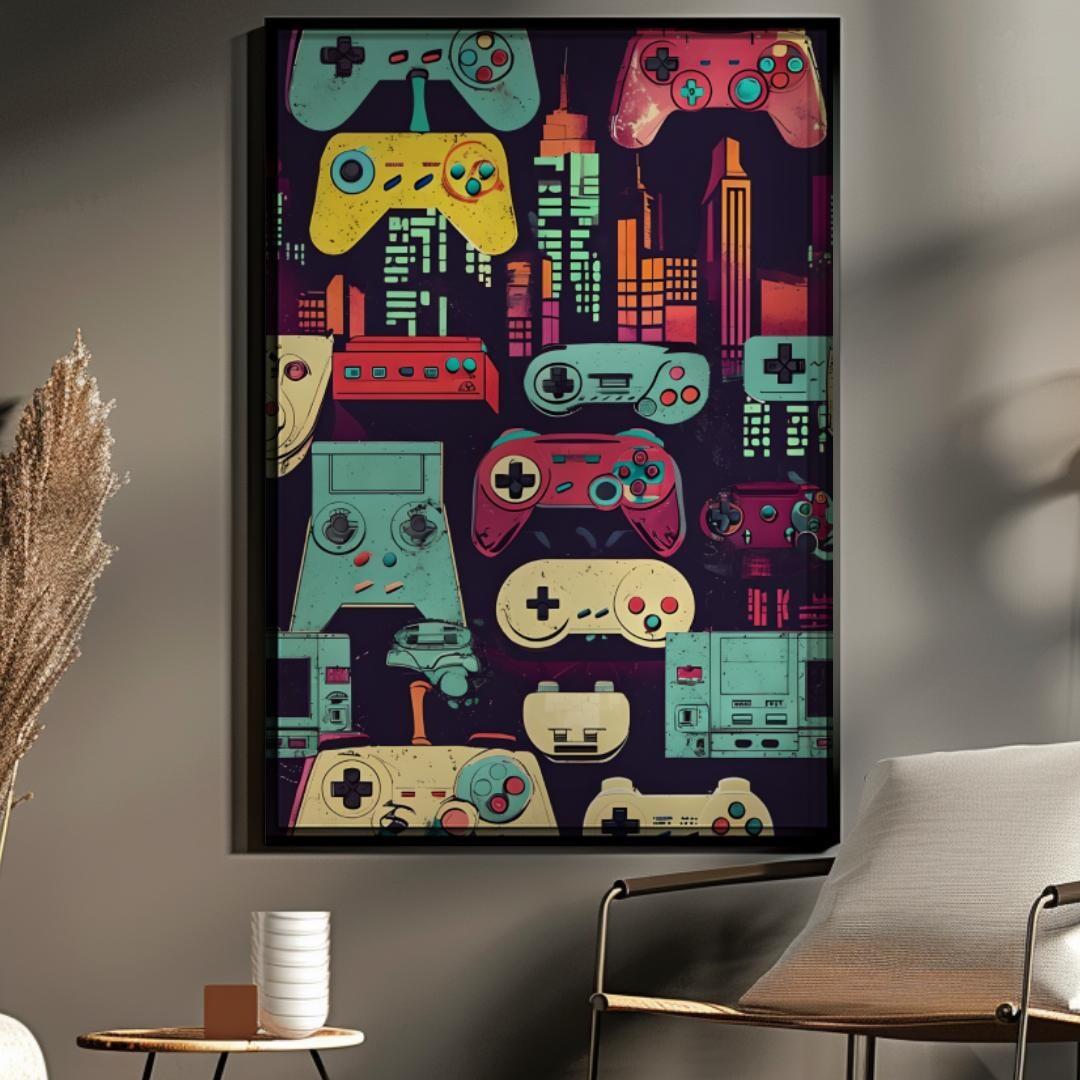 Retro Gaming Poster - Colorful Game Controller Wall Art, Gamer Room ...