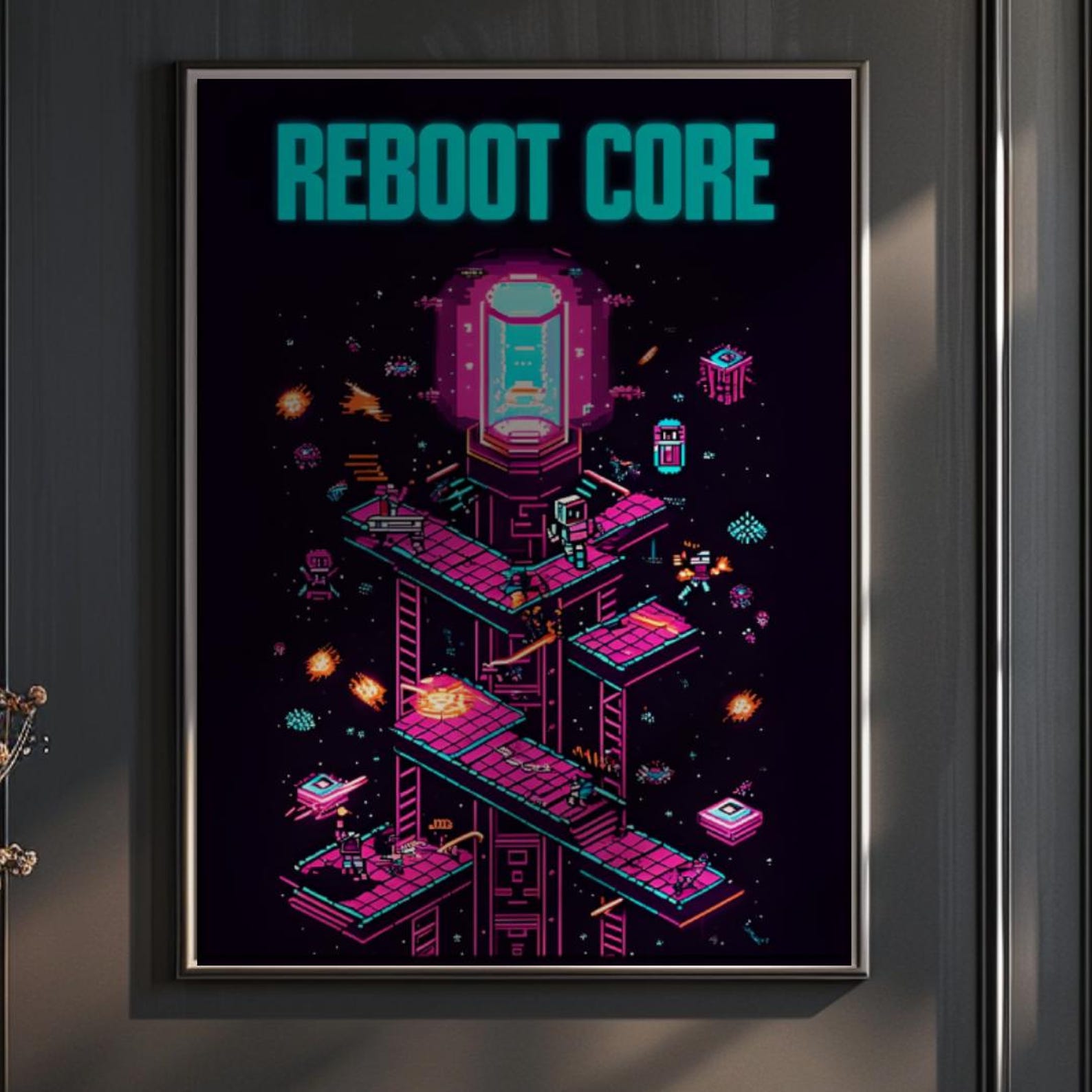 Vintage Games Pixel Art Poster ‘REBOOT CORE’ Cyberpunk Wall Art for ...