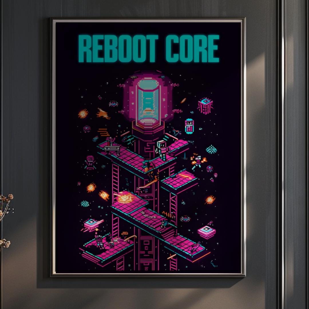 Vintage Games Pixel Art Poster ‘REBOOT CORE’ Cyberpunk Wall Art for ...