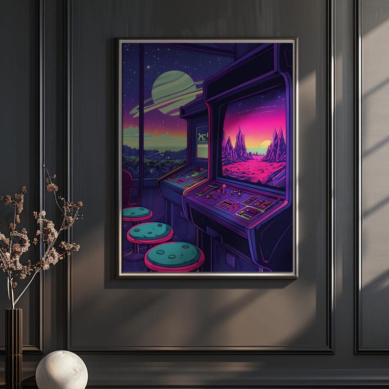 Retro Arcade Digital Poster – Games Vintage Wall Art, Galaxy Sci-fi ...