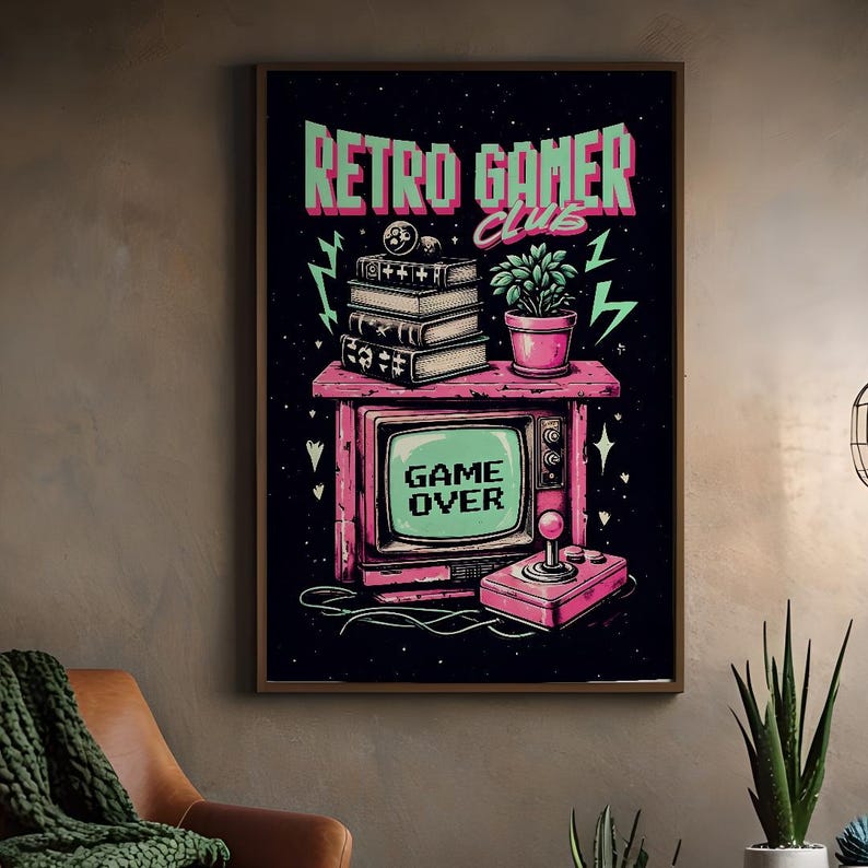 Retro 90s Gaming Arcade Digital Wall Art, Vintage 80s 90s Game ...