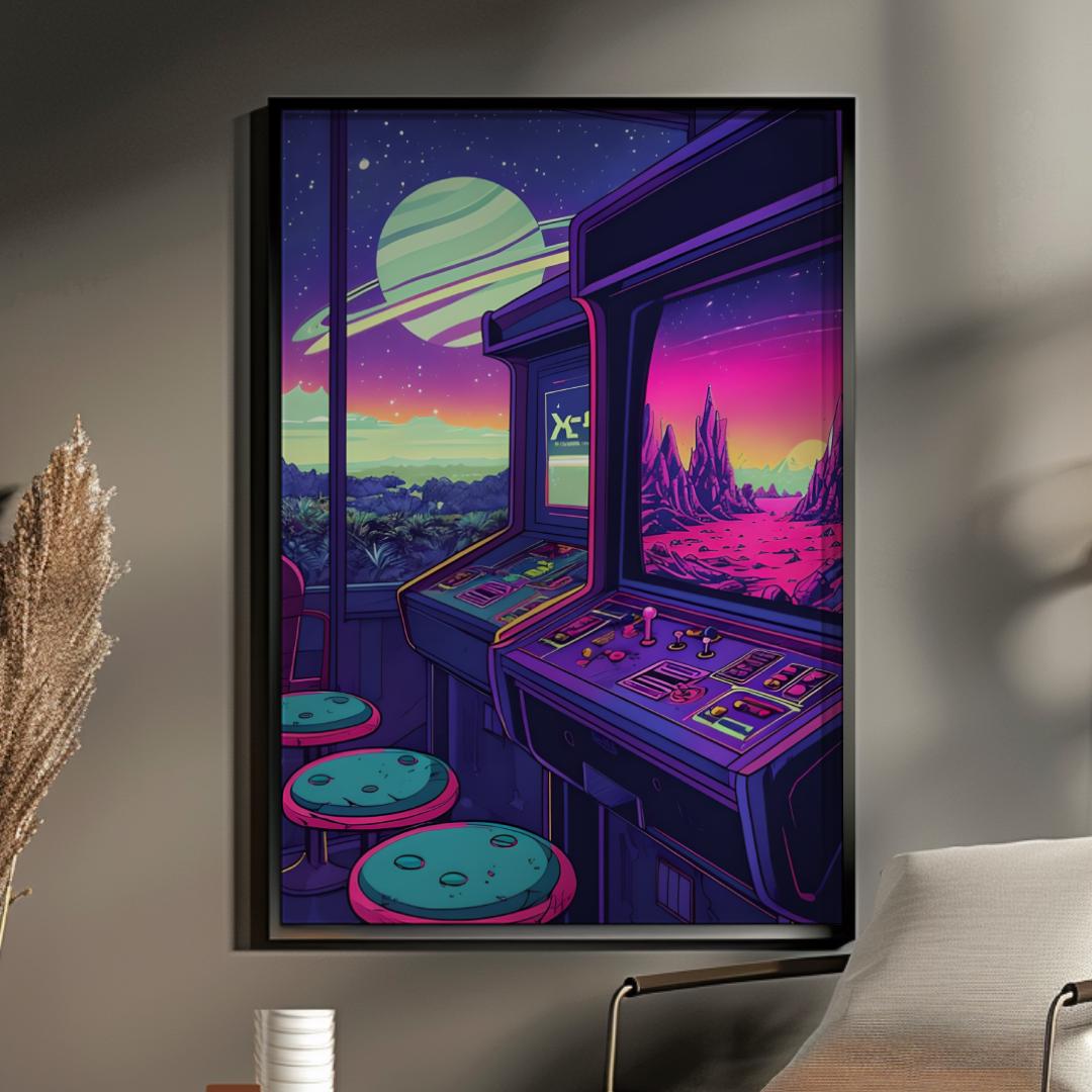 Retro Arcade Digital Poster – Games Vintage Wall Art, Galaxy Sci-fi ...