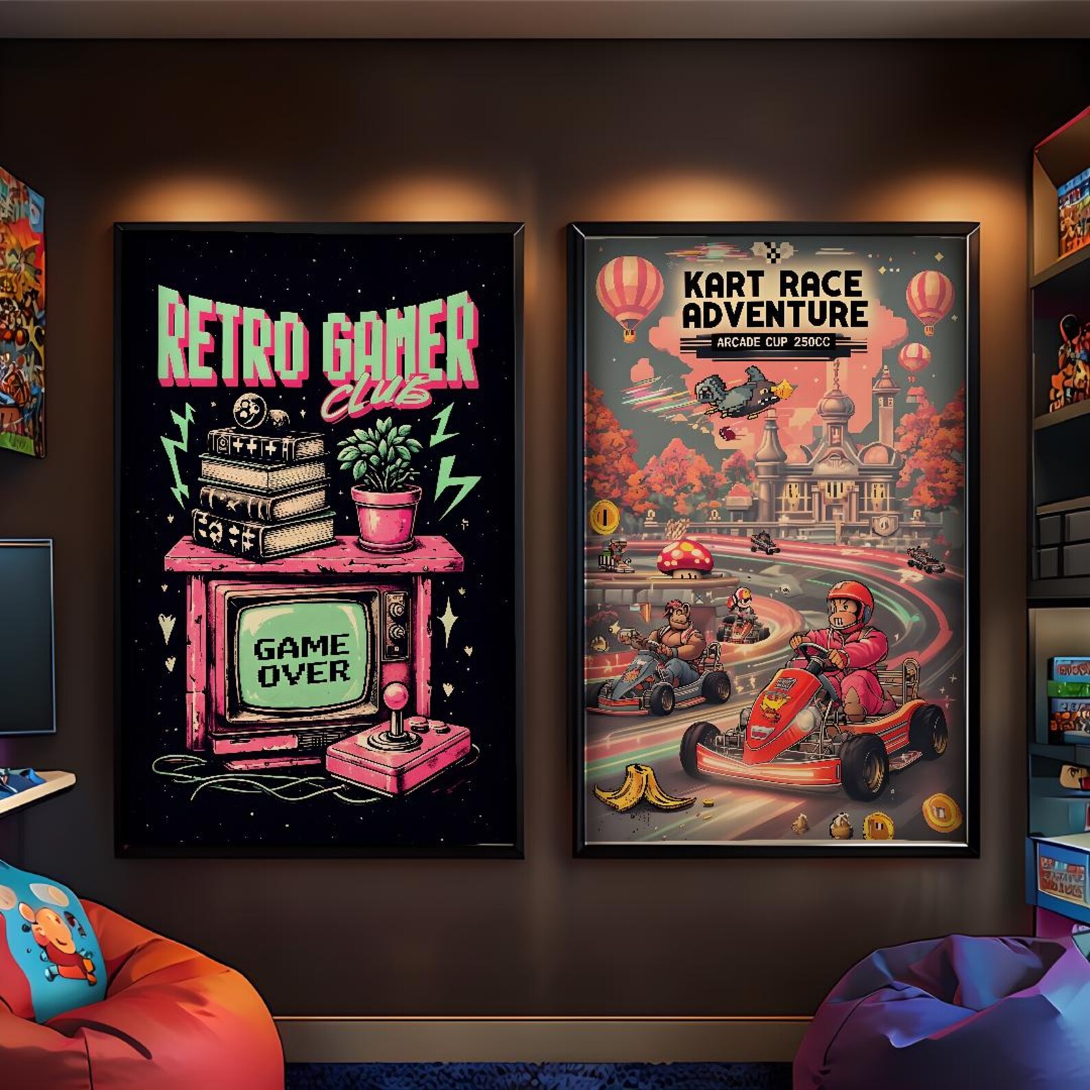 Set of 2 Retro 90s Gaming Arcade Digital Wall Art, Vintage 80s 90s Game ...