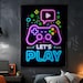 Retro Gaming Arcade Poster, Neon Game Controller Digital Print, Vintage ...