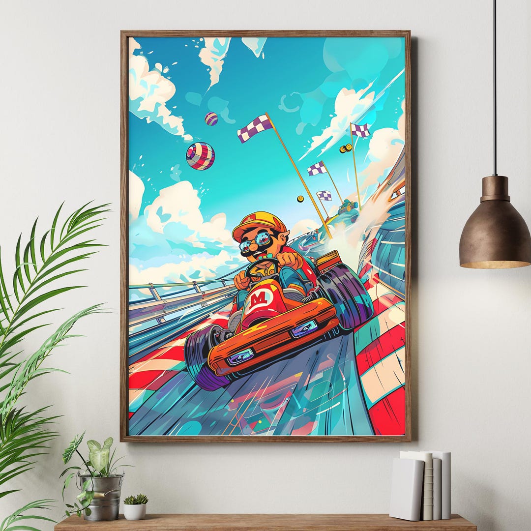 Vintage Mario Racing Poster, Retro Gaming Nintendo Wall Art, Gaming ...
