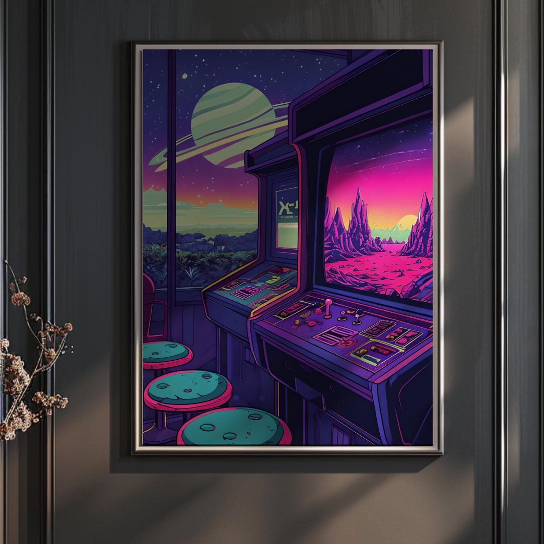 Retro Arcade Wall Decor – Games Vintage Wall Art, Galaxy Sci-fi Gaming ...