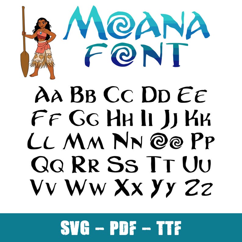 Moana Font SVG, Moana Alphabet Ttf, Otf, Png, Eps, Svg Digital Download ...