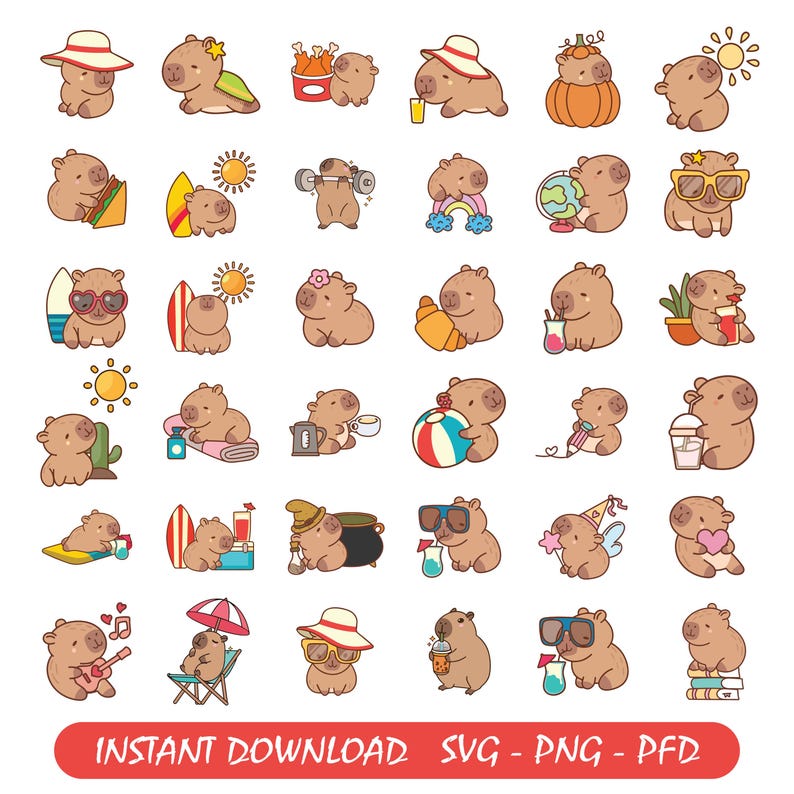 Cute Capybara SVG Bundle, Capybara Clipart,instant Digital Download for ...