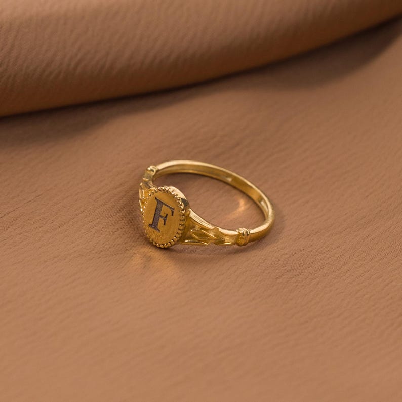 Custom Initial Signet Ring | Vintage Engraved Letter Ring | 925 Sterling Silver Gold Monogram ...