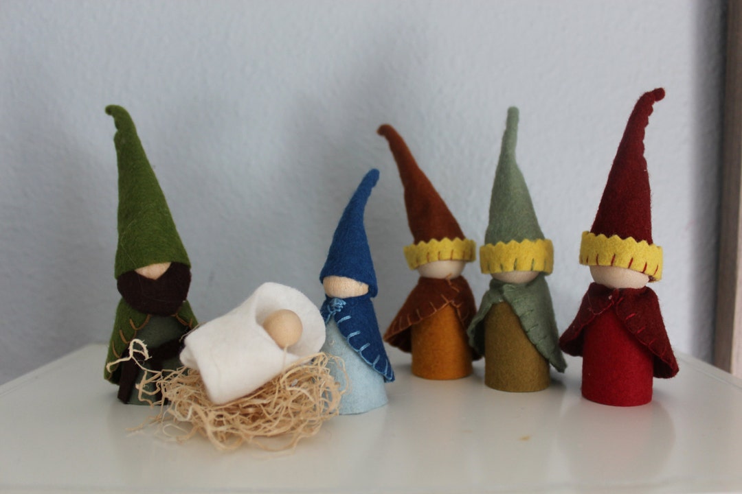 Waldorf Inspired Christmas Gnome Nativity - Baby Jesus, Mary, and ...