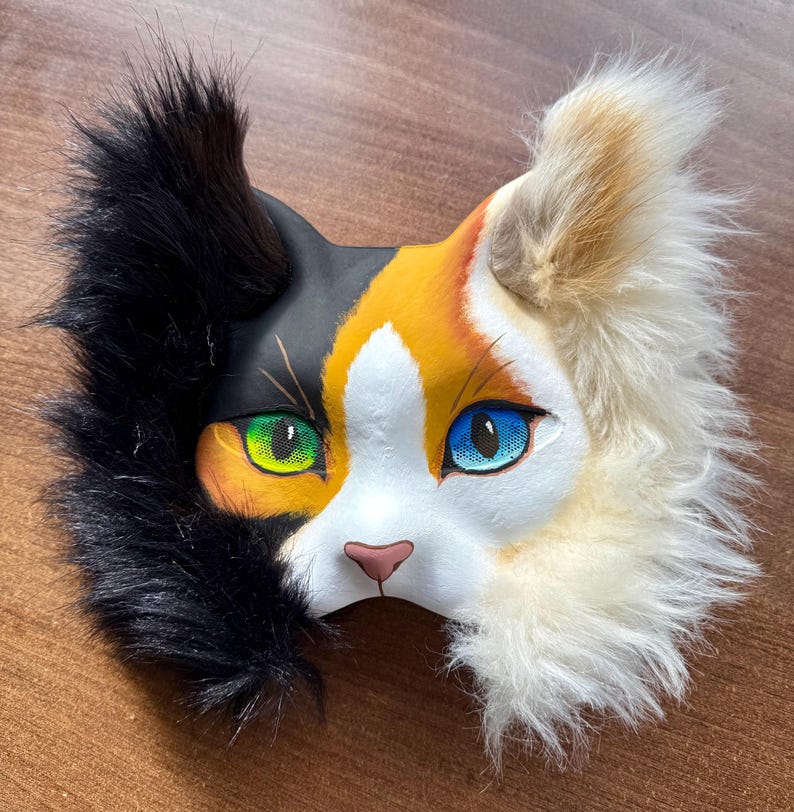 Therian Cat Mask, Animal Mask, Calico Cat Mask, Handmade Therian Cat ...