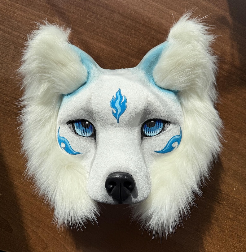 Therian Wolf Mask, White Wolf Mask, Cosplay Frost, Elements Blue Fire ...