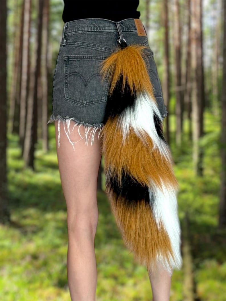 Faux Fur Calico Cat Tail, Therian Tail, Cat, Dog, Animal Furry Tail ...